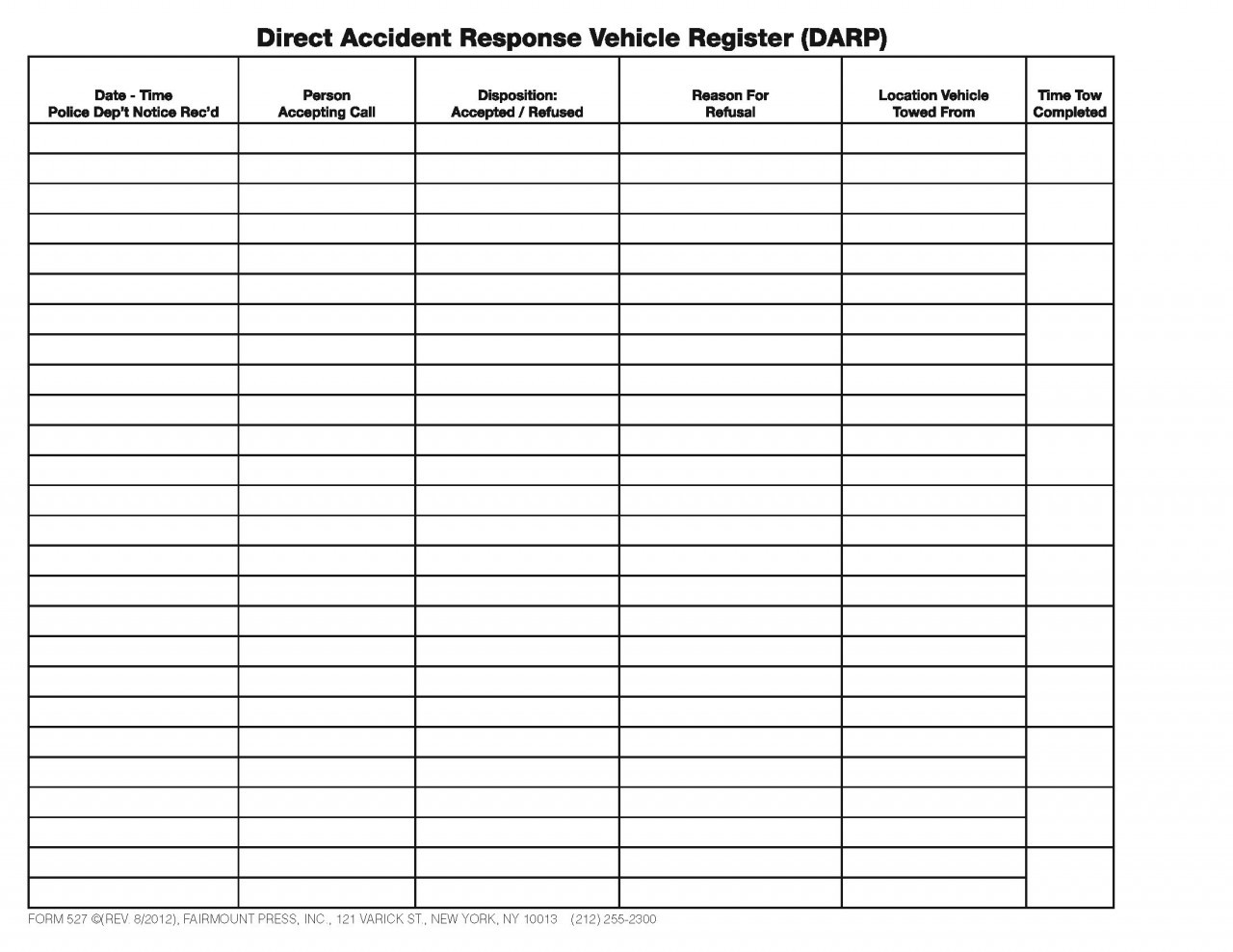 Form 527 — DARP NYC (Direct Accident Response Program) - Fairmount Press