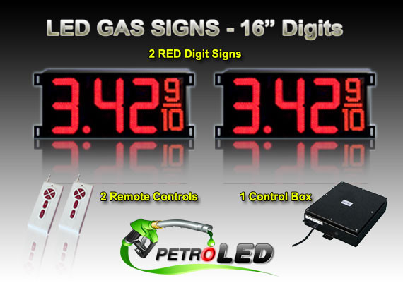 16 Inch Digits - LED Gas sign package - 2 Red Digital Price Gasoline ...