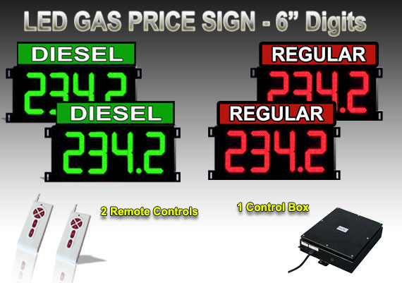 6 Inch Digits - LED Gas sign package - 2 DIESEL & 2 REGULAR Digital ...