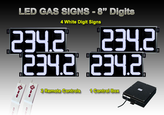 8 Inch Digits - LED Gas sign package - 4 White Digital Price Gasoline ...