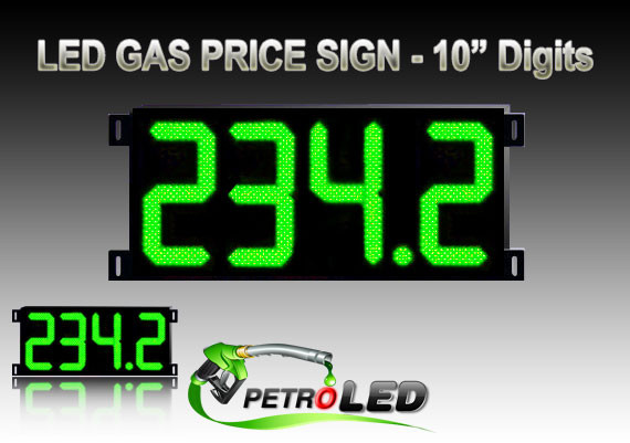 Gas Price LED Sign (Digital) 10" Green with 4 Large Digits - 5 Year ...