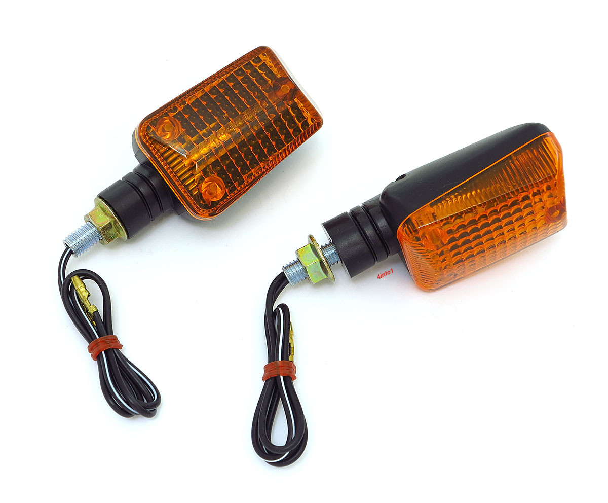Mini Black Rectangular Turn Signals - Amber Lens - Single Filament