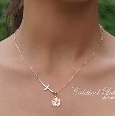 Handmade monogram initials charm with sideways cross made from Sterling ...