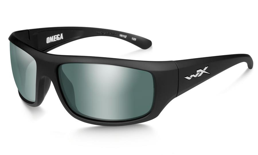 Wiley-X Omega Sunglasses in Matte-Black with Polarized Green Plat Flash ...