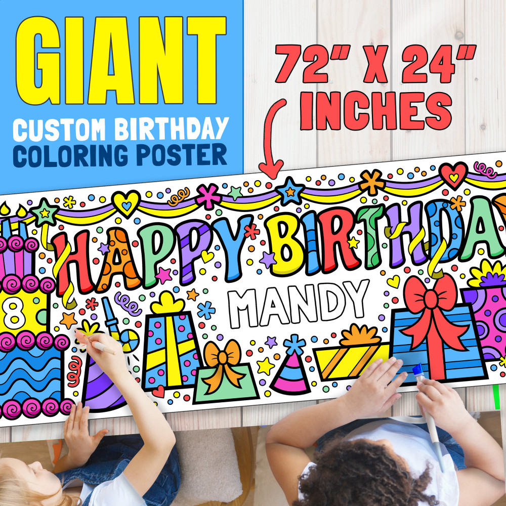 Personalized Happy Birthday Poster 72x24 Stuff2Color