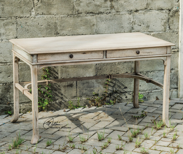Antiqued White Bridgely Rustic Wood Vintage Writing Desk | Zin Home