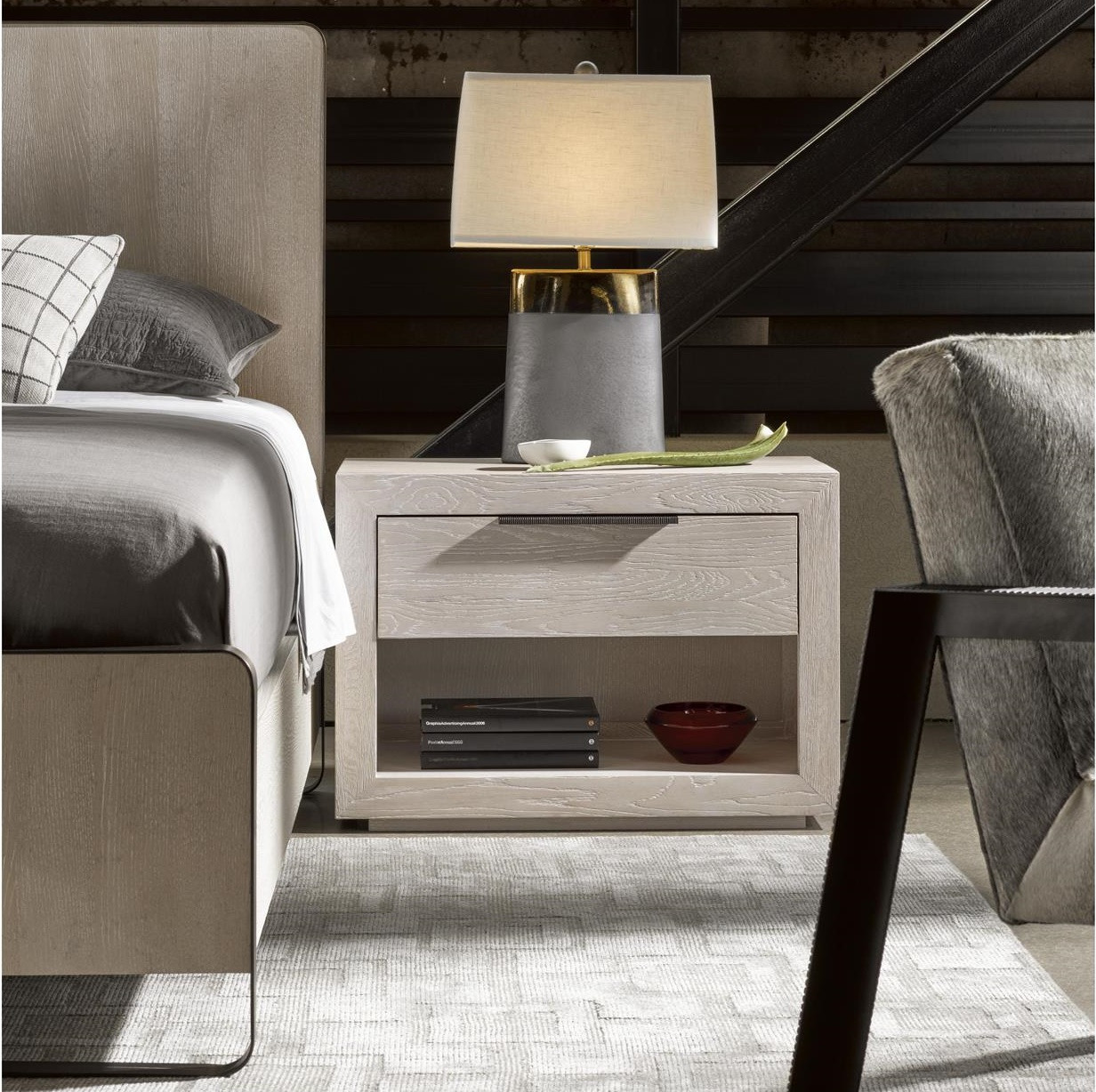 Modern Grey Oak Huston 1 Drawer Nightstand | Zin Home