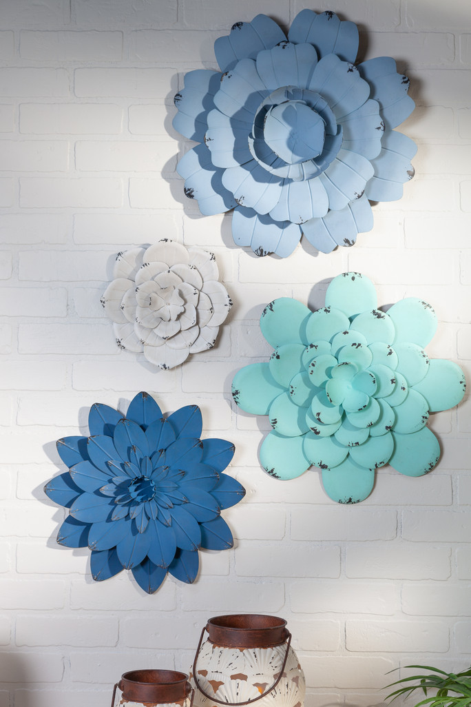 Set of 4 Blue Blooms Metal Flowers - EventsWholesale.com