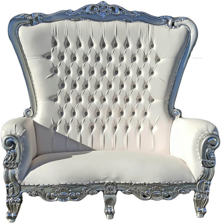 Queen Loveseat Throne Silver White EventsWholesale