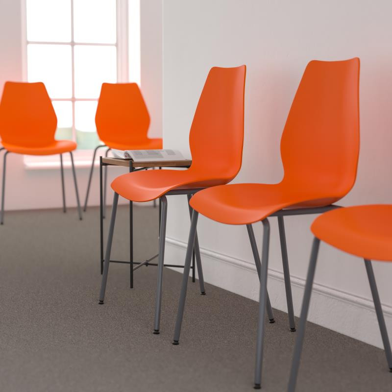 HERCULES Series 770 lb. Capacity Orange Stack Chair with Lumbar Support ...