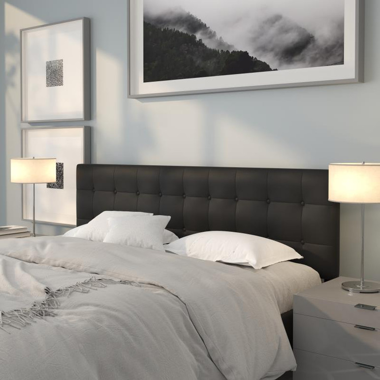 Lennox Tufted Upholstered King Size Headboard in Black Vinyl FLF HG HB1705 K BK GG