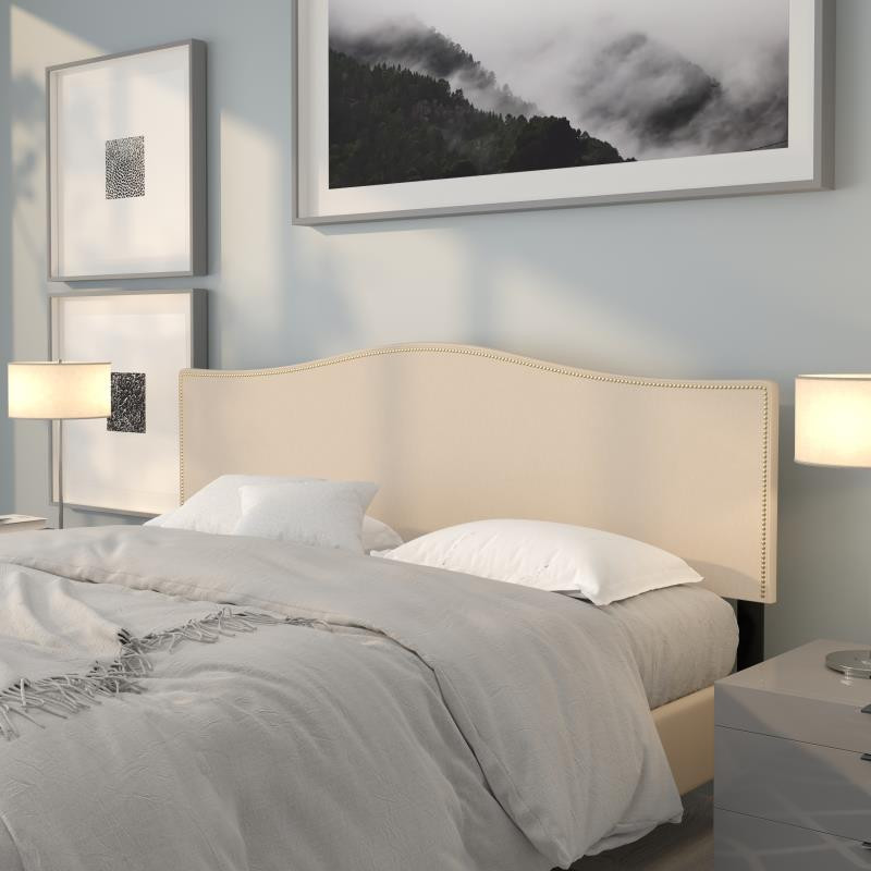 Lexington Upholstered King Size Headboard with Accent Nail Trim in Beige Fabric FLF HG HB1707 K B GG EventsWholesale