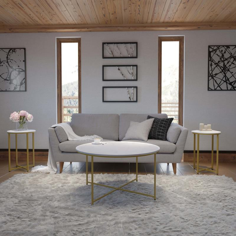 Gold coffee table and end table set store