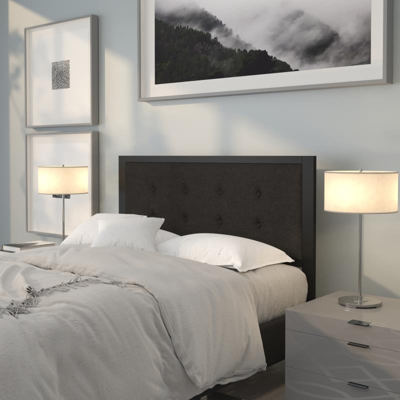 Bristol Metal Tufted Upholstered Full Size Headboard in Black Fabric FLF HG HB1725 F BK GG