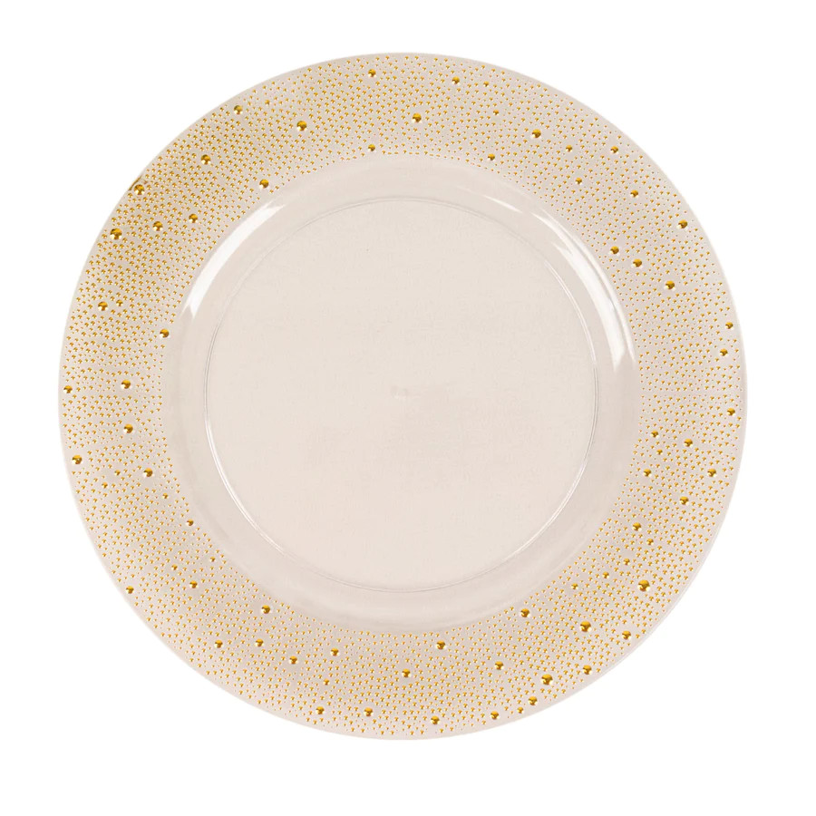 Case of 24 Clear / Gold Pearl Beaded Disposable Wedding Charger Plates ...