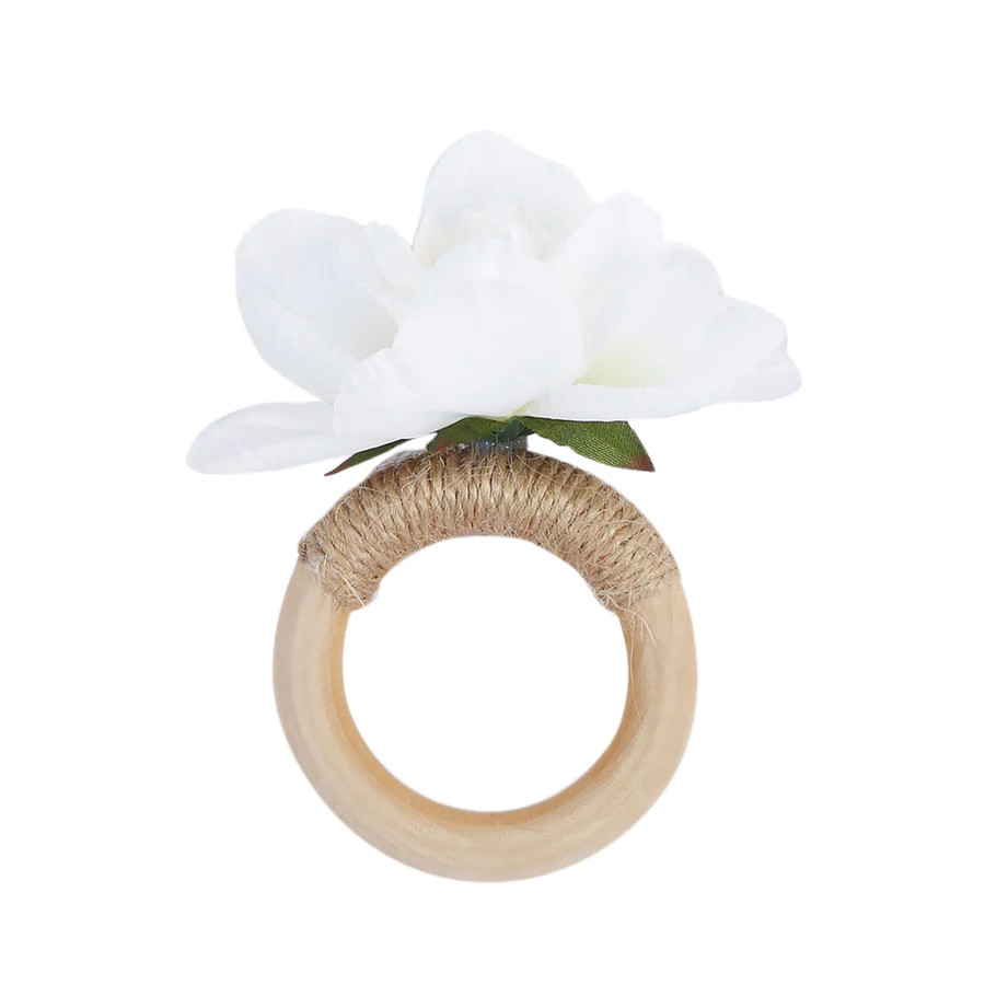 White flower napkin rings store