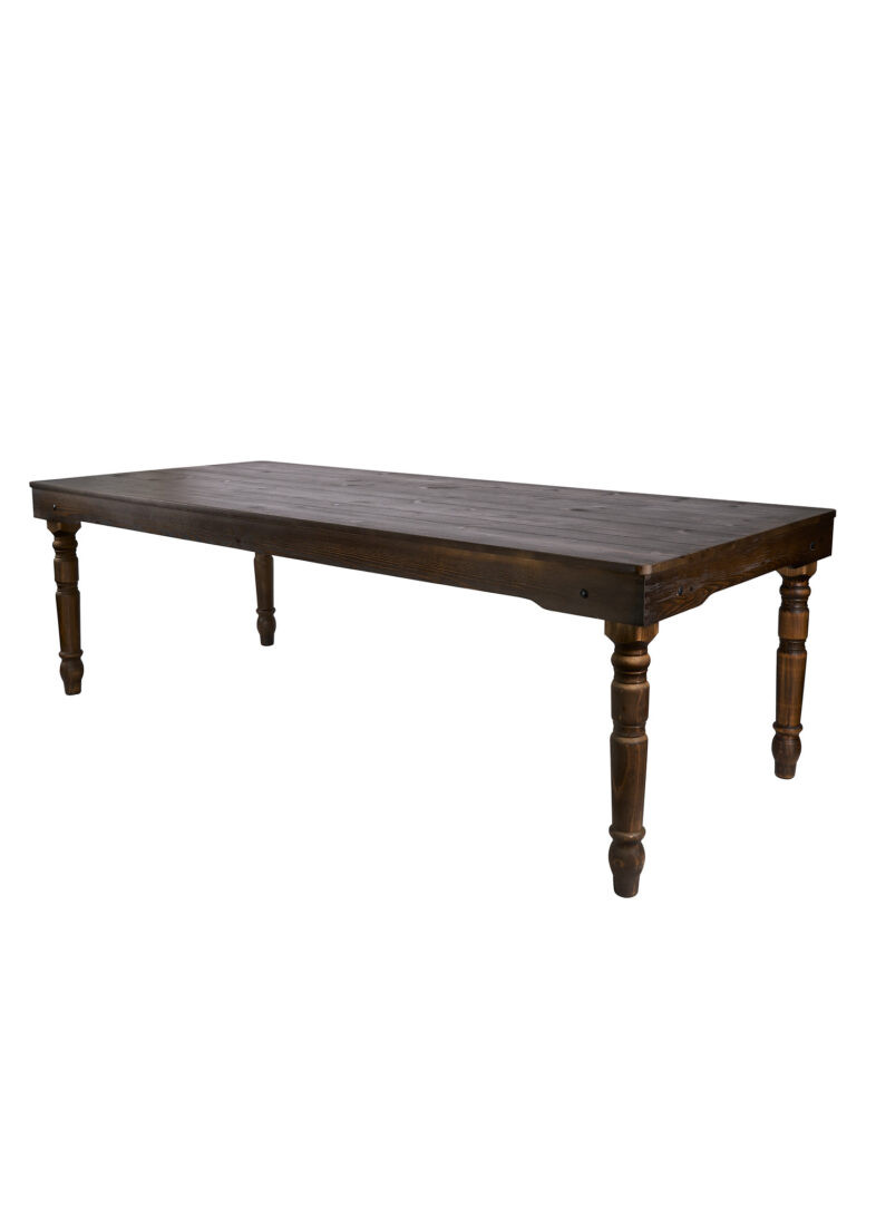 Fruitwood 8 Foot 96 x 40 Farmhouse Table Solid Pine Thin Fluted Legs 8 12 Person EventsWholesale