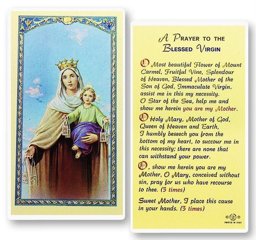 Our Lady of Mt. Carmel, A Prayer to the Blessed Virgin Laminated Holy Card - St. Jude Shop, Inc.