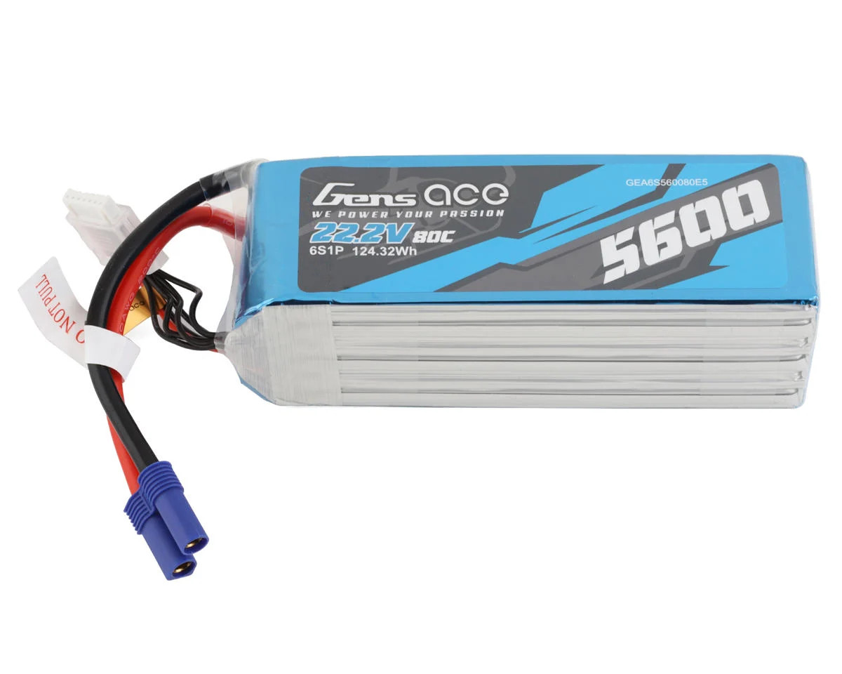 Gens Ace 5600mAh 80C 6S (22.2V) LiPo Battery w/EC5 Connector ...